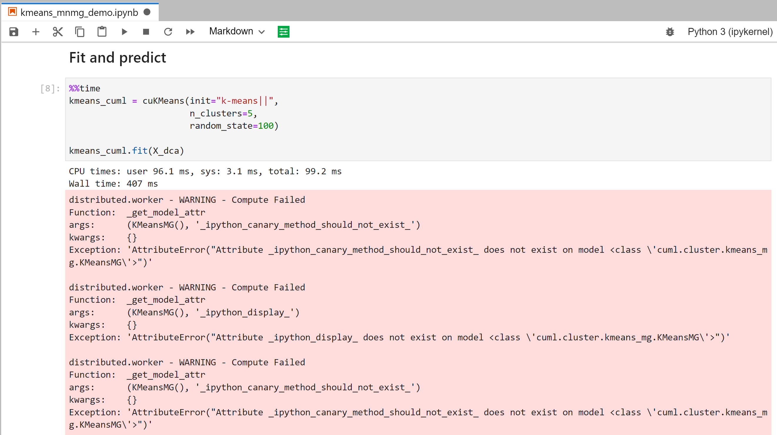[BUG] Unexpected warnings when invoking MNMG kmeans.fit() method · Issue #4626 · rapidsai/cuml ...
