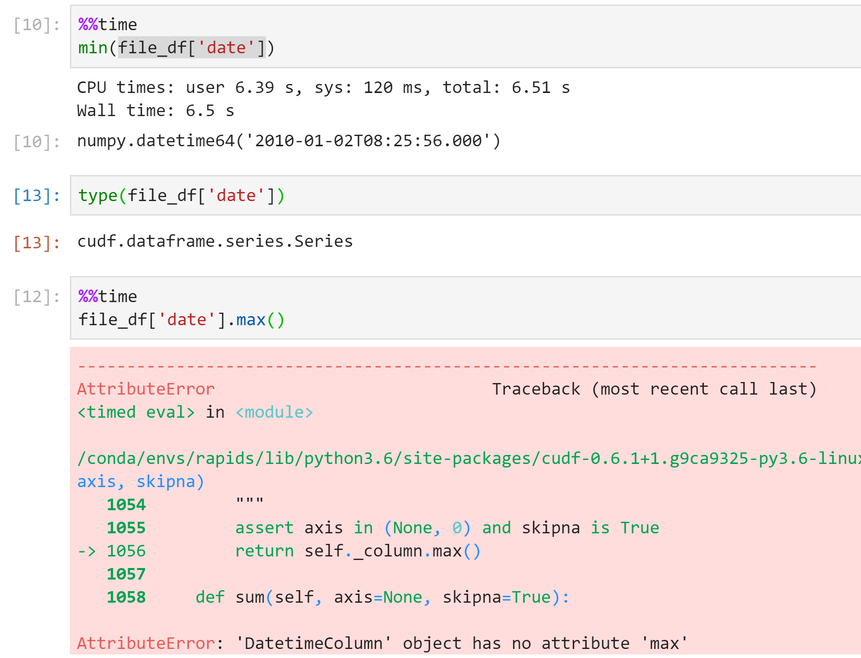 [FEA] Implement .min() and .max() of a DateType column · Issue #1425 · rapidsai/cudf · GitHub