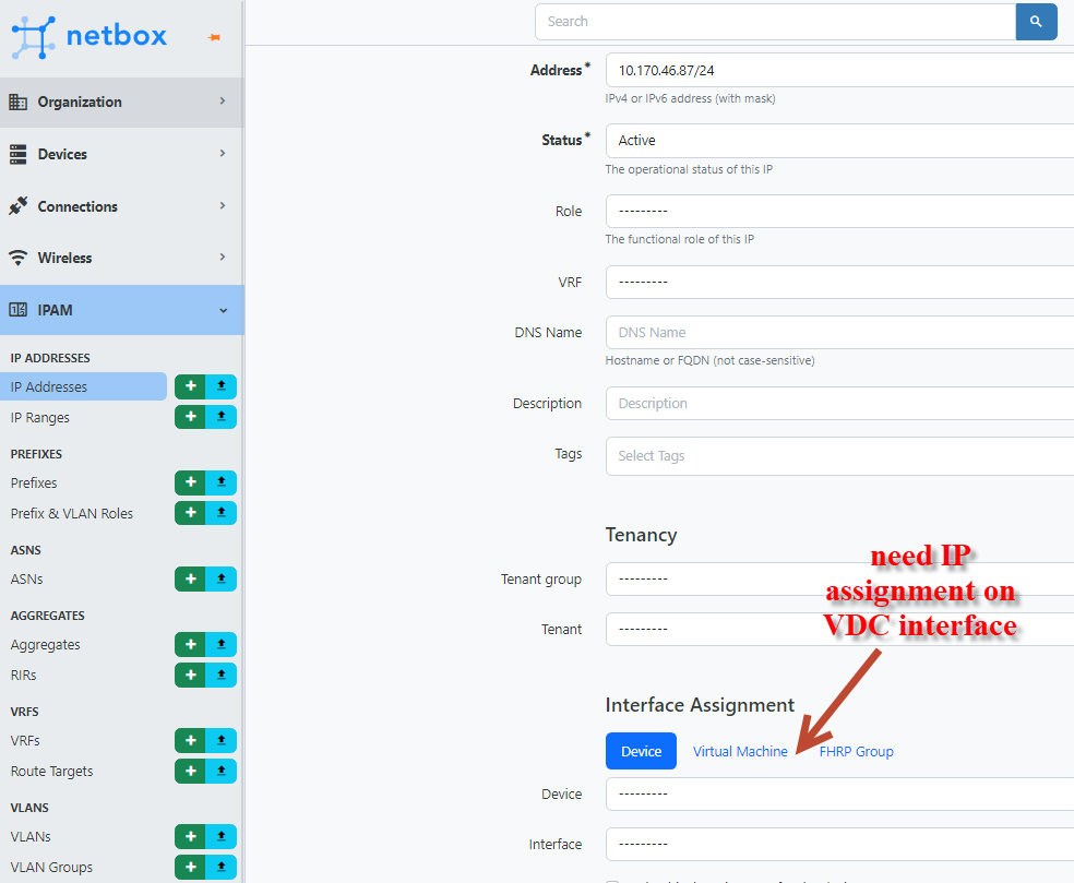 Allow IP address to be assigned to VDC interface · Issue #12037 · netbox-community/netbox · GitHub