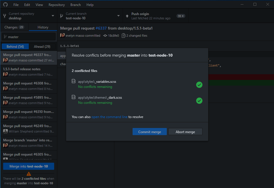 All conflicts resolved but still cannot commit · Issue #6342 · desktop/desktop · GitHub
