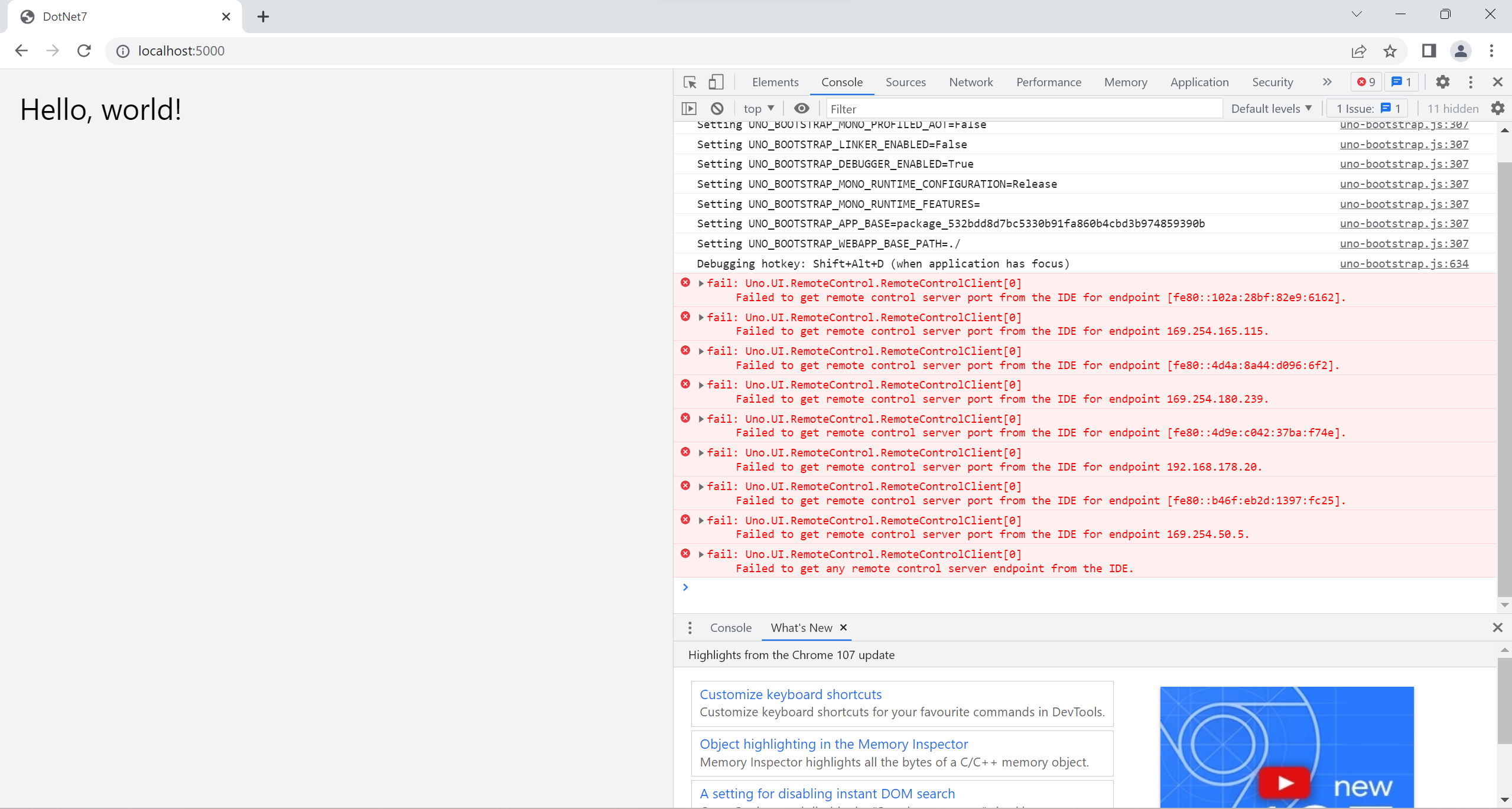 [WASM][.NET7?] Error messages in browser console · unoplatform uno · Discussion #10449 · GitHub