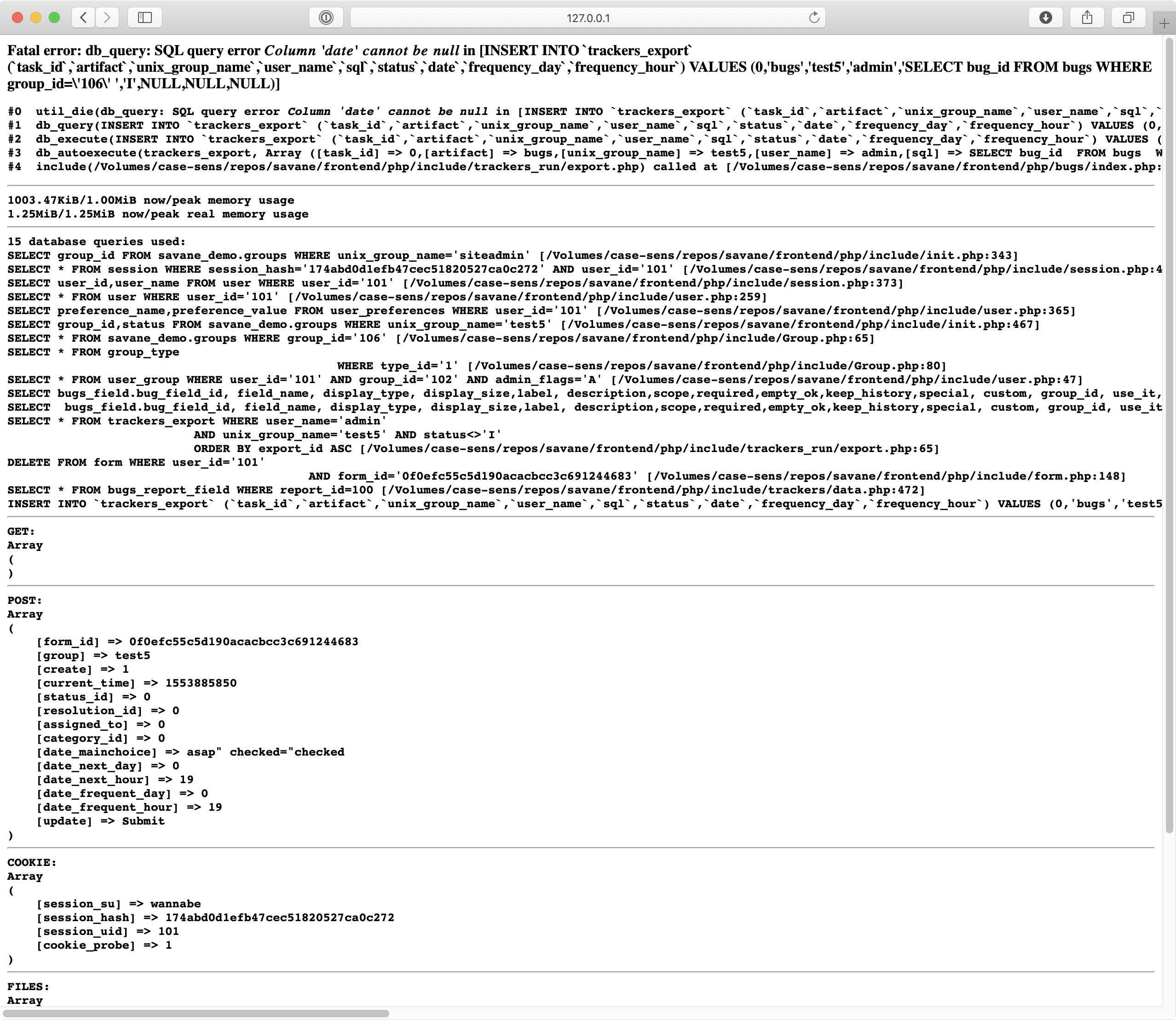 Tracker export "as soon as possible" fails with SQL error · Issue #38 · apjanke/savane · GitHub