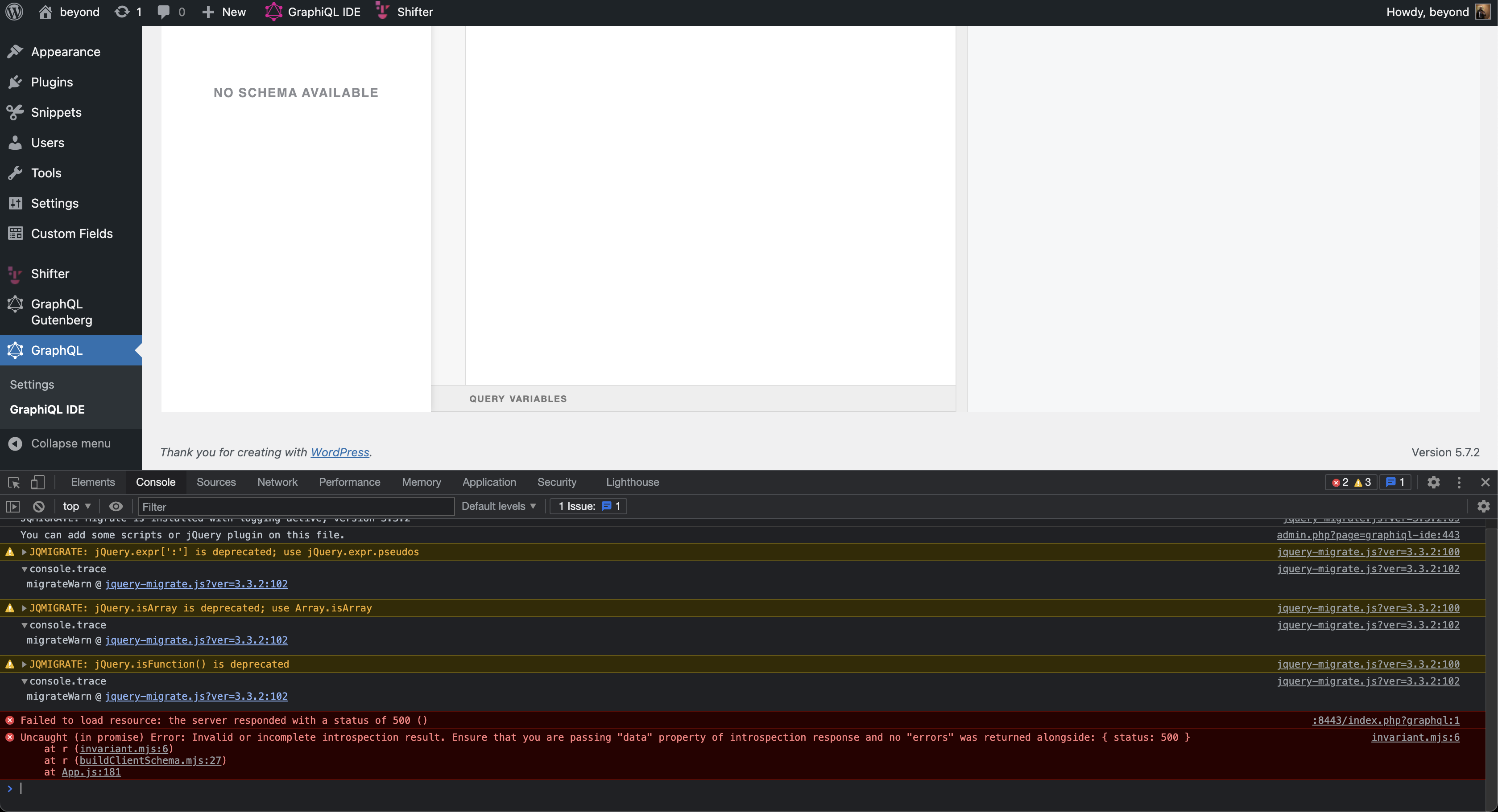 No schema available in Grapiql after upgrade to 1.6.1 · Issue #2049 · wp-graphql/wp-graphql · GitHub