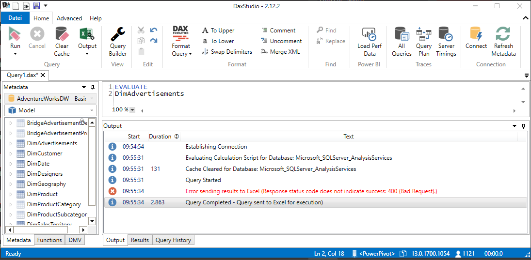 Linked Output is not working - Error 400 (Bad Request) · Issue #414 · DaxStudio/DaxStudio · GitHub