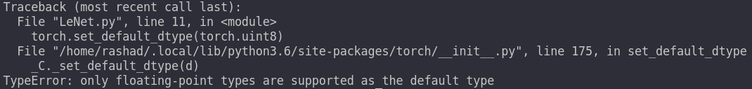 TypeError: only floating-point types are supported as the default type ...
