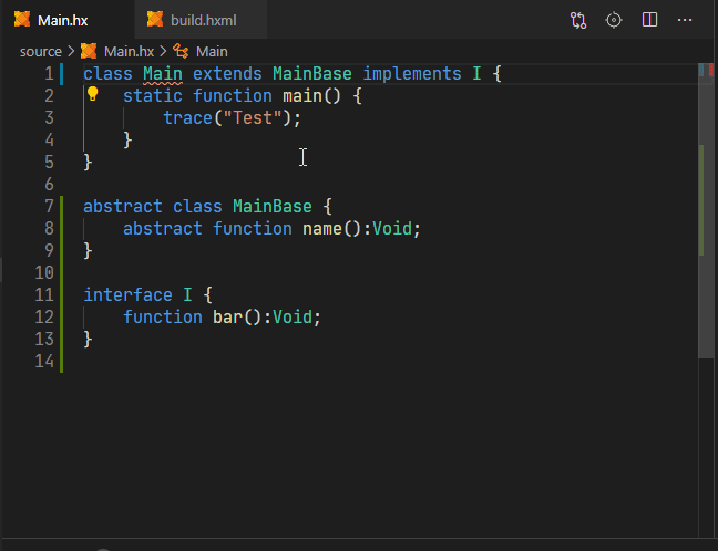 Implement interface methods code action · Issue #205 · vshaxe/vshaxe · GitHub