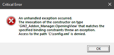 Access denied to config.xml after 1.3.0 update · Issue #77 · gw2-addon-loader/GW2-Addon-Manager ...