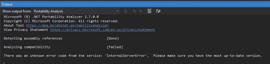 There was an unknown error code from the service: 'InternalServerError ...