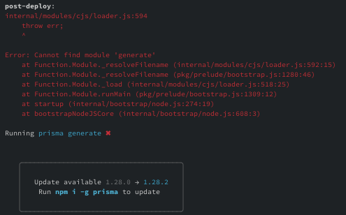 CLI: prisma generate fails as post-deploy hook · Issue #4156 · prisma/prisma1 · GitHub