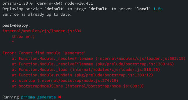 CLI: prisma generate fails as post-deploy hook · Issue #4156 · prisma/prisma1 · GitHub