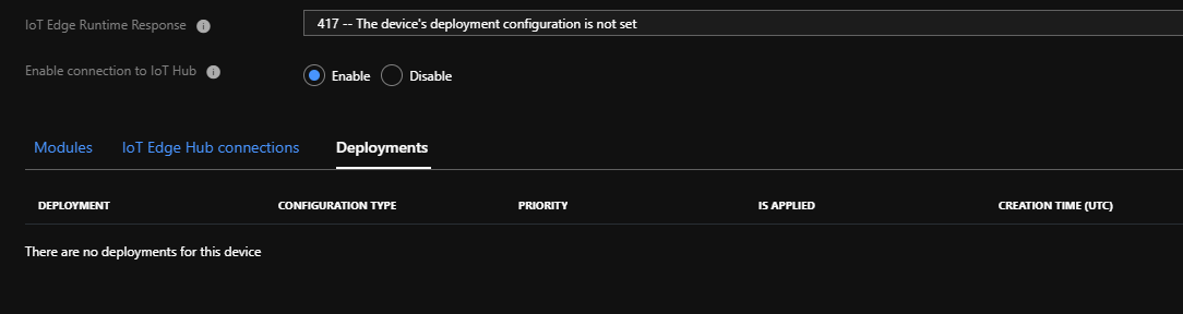 417 - The device's deployment configuration is not set · Issue #2450 · Azure/iotedge · GitHub
