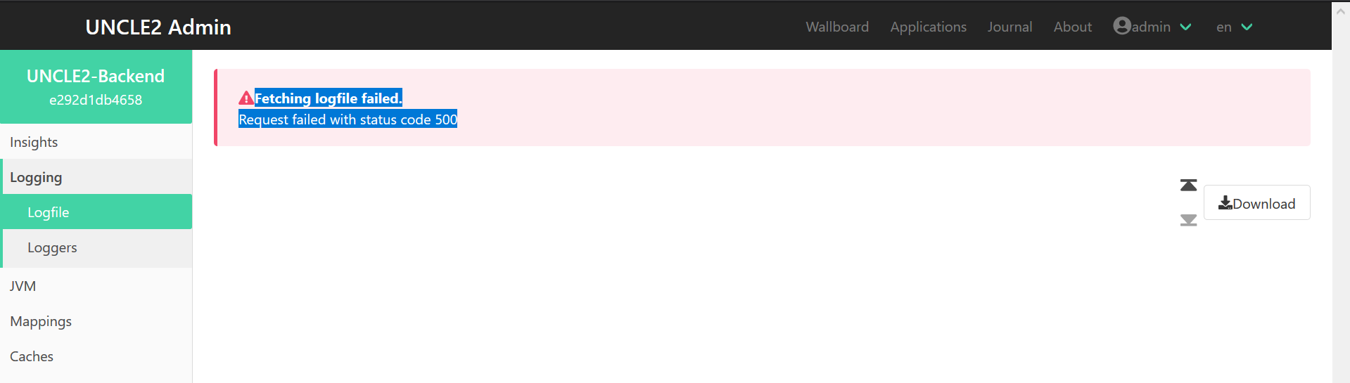 Fetching logfile failed, Request failed with status code 500 · Issue #1524 · codecentric/spring ...