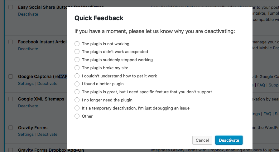 Develop a mechanism to get feedback after deactivation of the plugin · Issue #767 · insideout10 ...