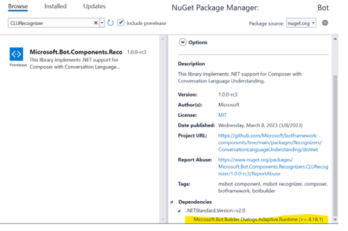 Unable To Integrate Composer Bot Which Is Using Clu Custom Recognizer With Bot Framework Sdk