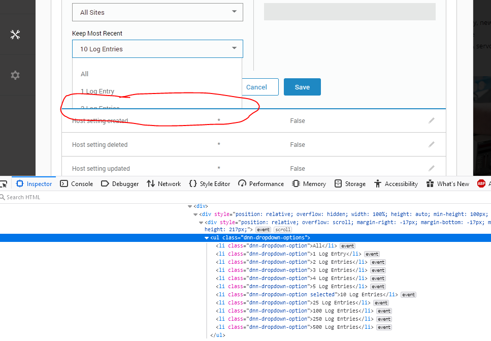 Admin Logs - Log Settings - Drop Downs are obscured and unselectable · Issue #3473 · dnnsoftware ...