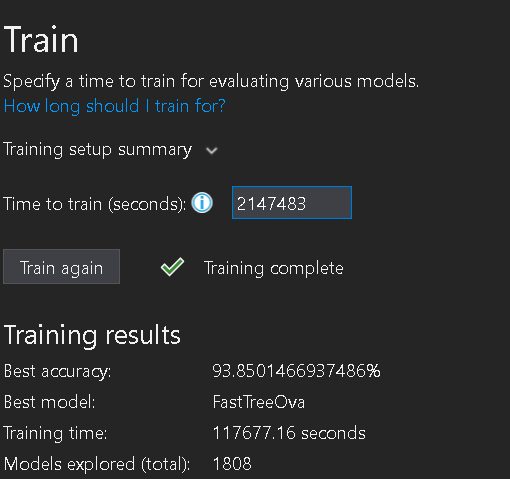 Re-opening Train tab should show all metrics · Issue #1582 · dotnet/machinelearning-modelbuilder ...