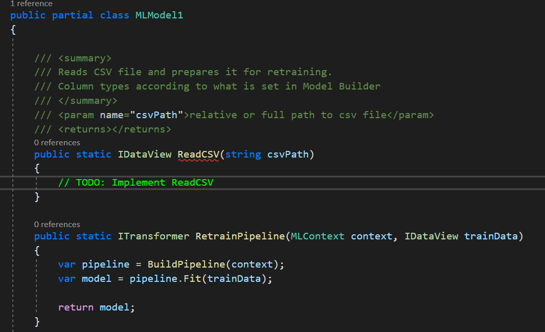 Consider generate code to read CSV file in .training: RetrainPipeline ...