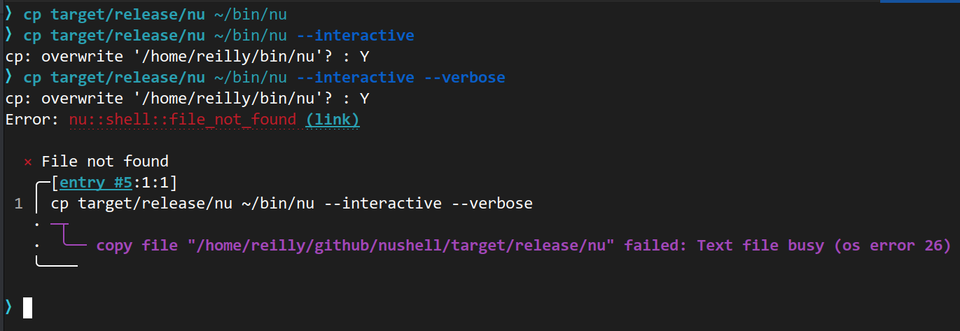 `cp` does not report errors unless `--verbose` is specified · Issue #6393 · nushell/nushell · GitHub