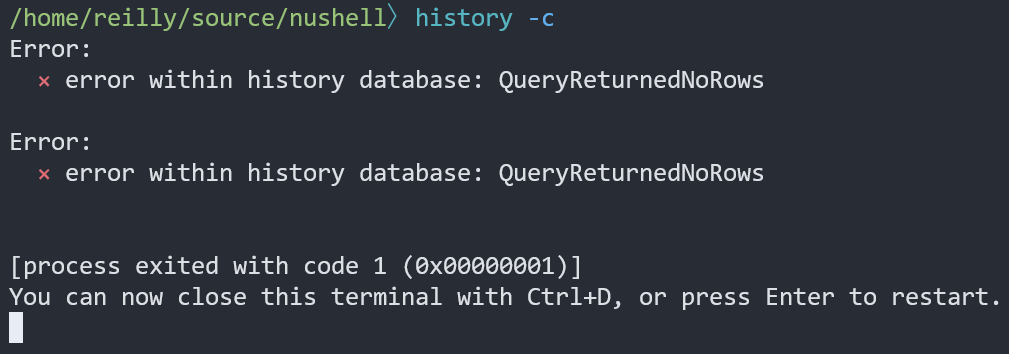 clearing the history breaks `nushell` · Issue #7991 · nushell/nushell · GitHub