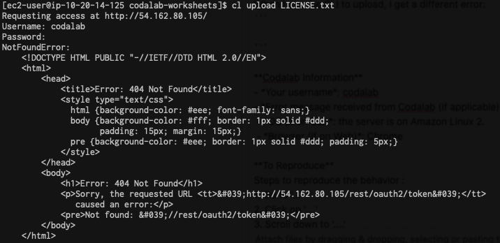 [USER ISSUE] Can't upload bundle in fresh server · Issue #2687 · codalab/codalab-worksheets · GitHub