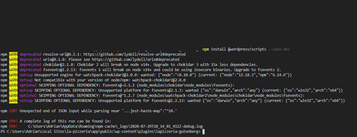 Installation Error @wordpress/scripts · Issue #24268 · WordPress/gutenberg · GitHub