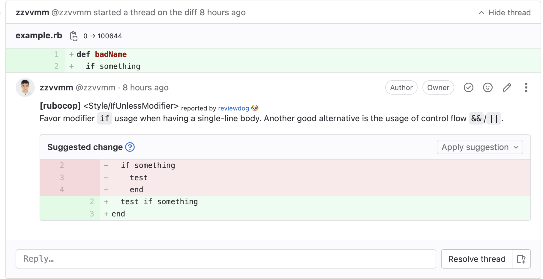 GitHub - zzvvmm/rubocop-reviewdog-suggestion-on-gitlab