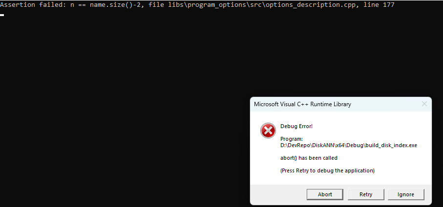 [BUG] -Lf arg will give assertion failure when running budil_disk_index.cpp · Issue #292 ...