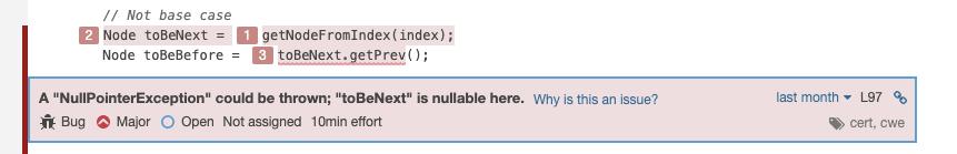 QD-1 A "NullPointerException" could be thrown; "toBeNext" is nullable ...