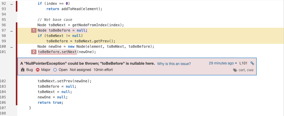 QD-9 A "NullPointerException" could be thrown; "toBeBefore" is nullable ...