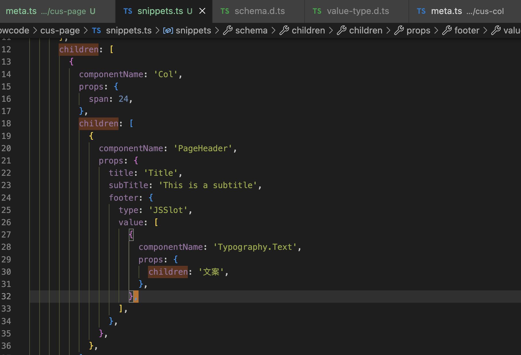 编辑自定义物料的snippets时使用antd的tabs指定JSSlot出现并未起效果 · Issue #1121 · alibaba/lowcode-engine · GitHub