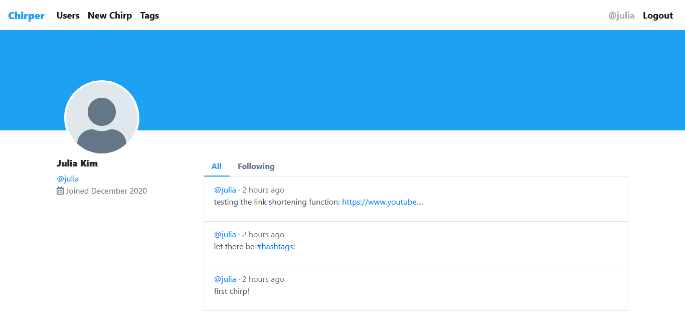 GitHub - julia-kim/chirper: spring boot replica of a popular micro-blogging social network