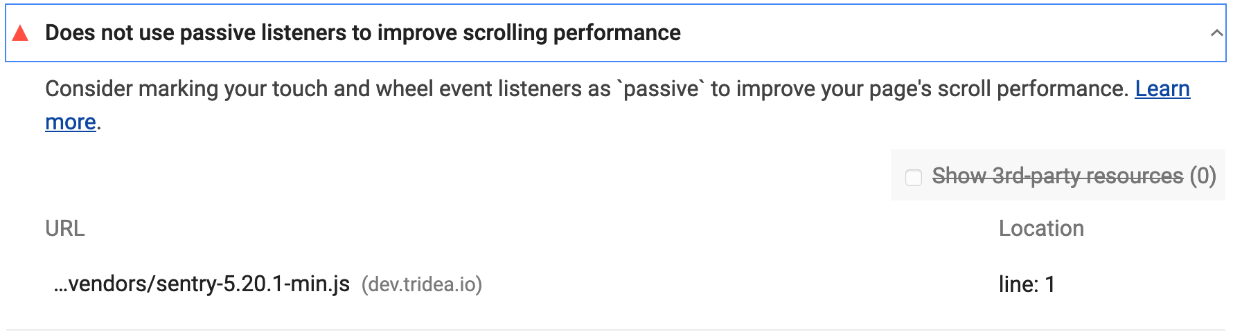 Lighthouse says: Does not use passive listeners to improve scrolling ...