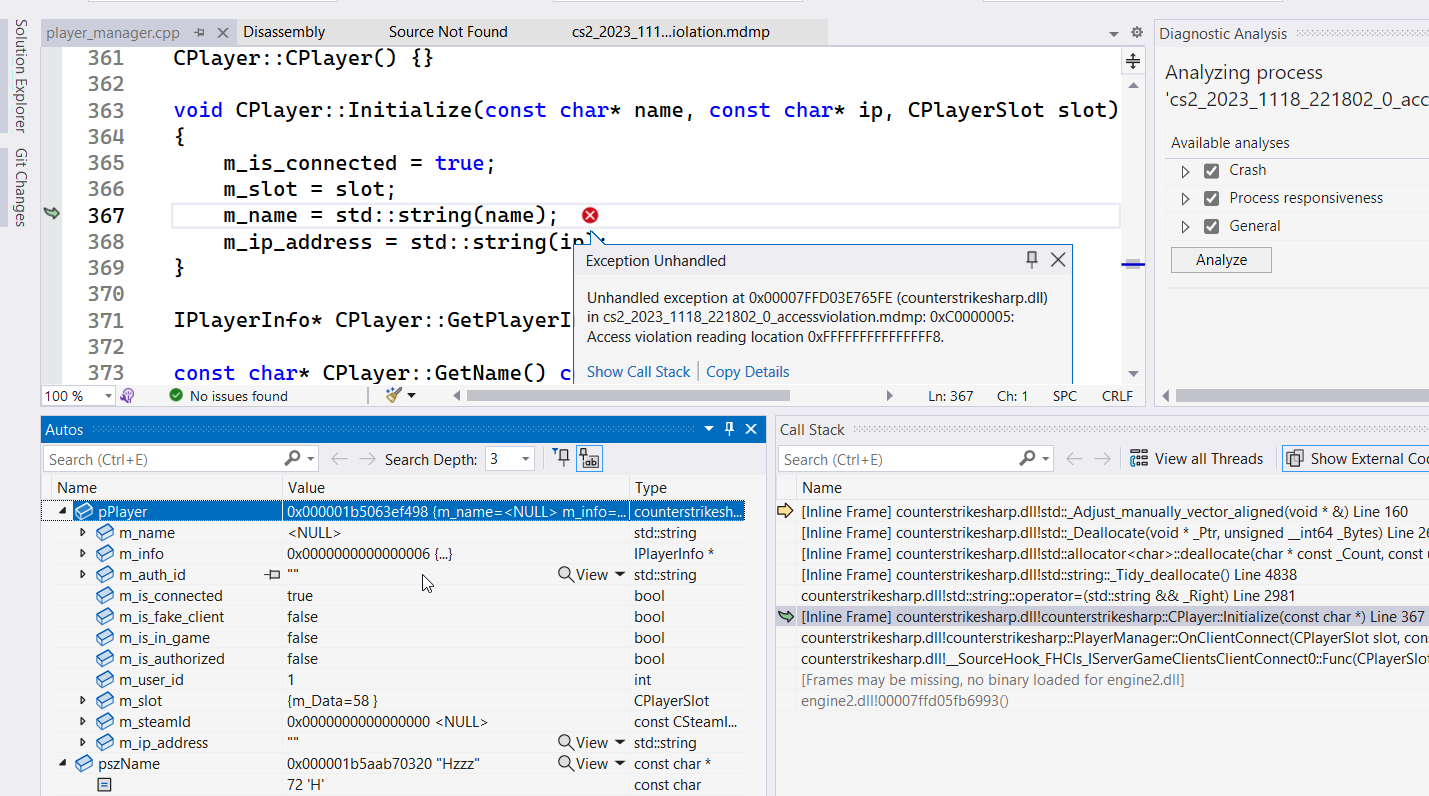 Crash on player connects. · Issue #99 · roflmuffin/CounterStrikeSharp ...