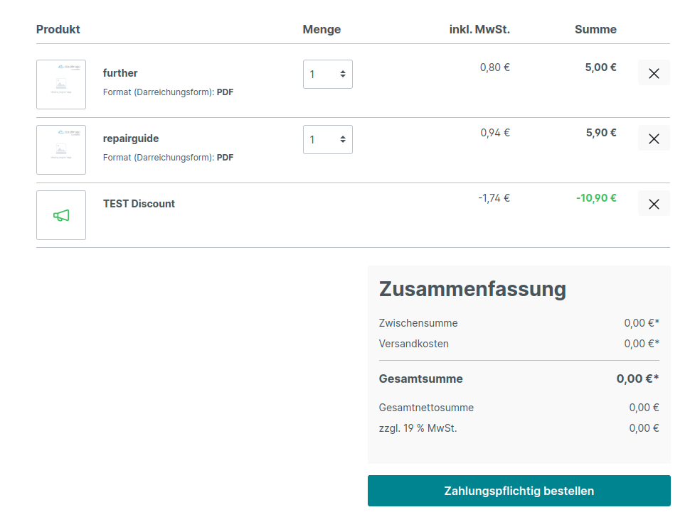 bug: calculation of total net sum / tax sum with discounts wrong ...