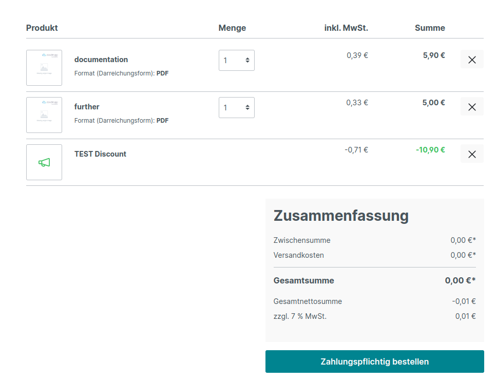 bug: calculation of total net sum / tax sum with discounts wrong ...