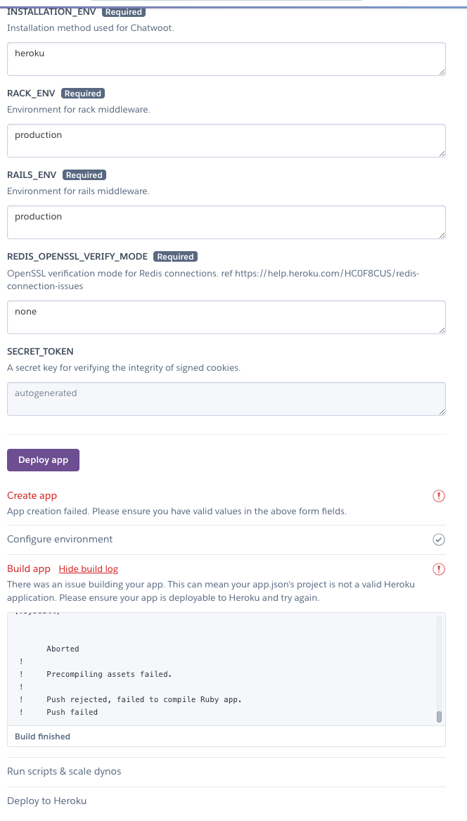 deploy to Heroku button build failure · Issue #5856 · chatwoot/chatwoot · GitHub