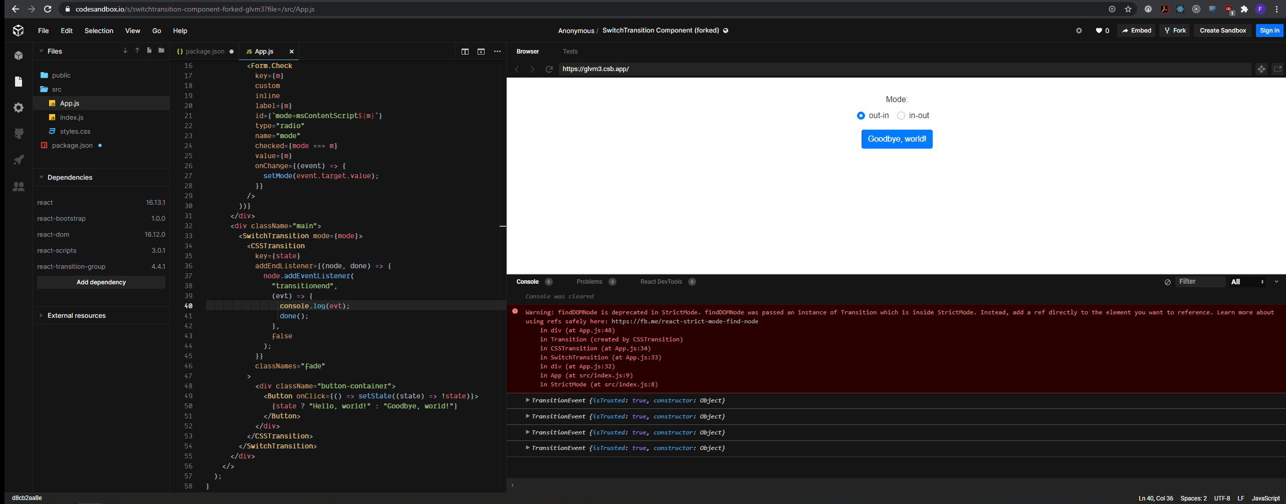 Csstransition Using Finddomnode Which Is Deprecated In React 16131 · Issue 668 · Reactjs