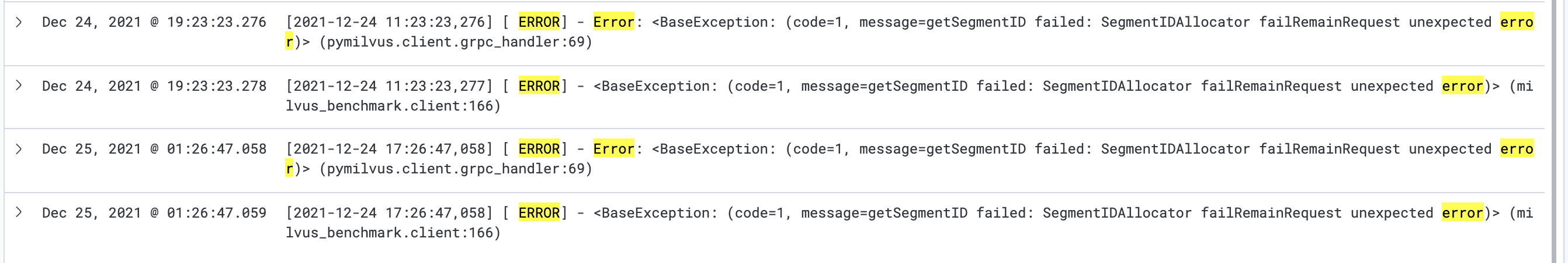[Bug]: [benchmark][cluster] getSegmentID failed: SegmentIDAllocator failRemainRequest unexpected ...