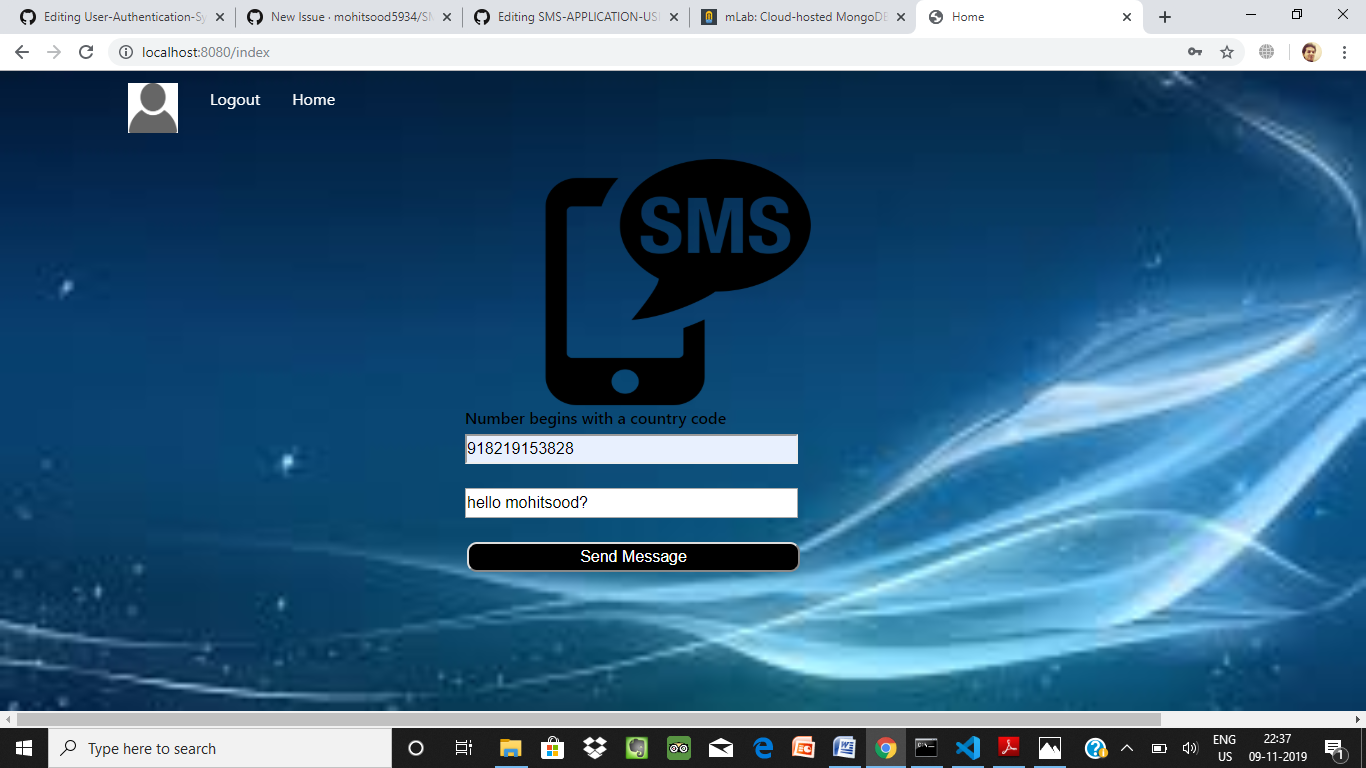 Github Mohitsood5934sms Application Using Nodejs Sms Application Is Designed Using Nodejs