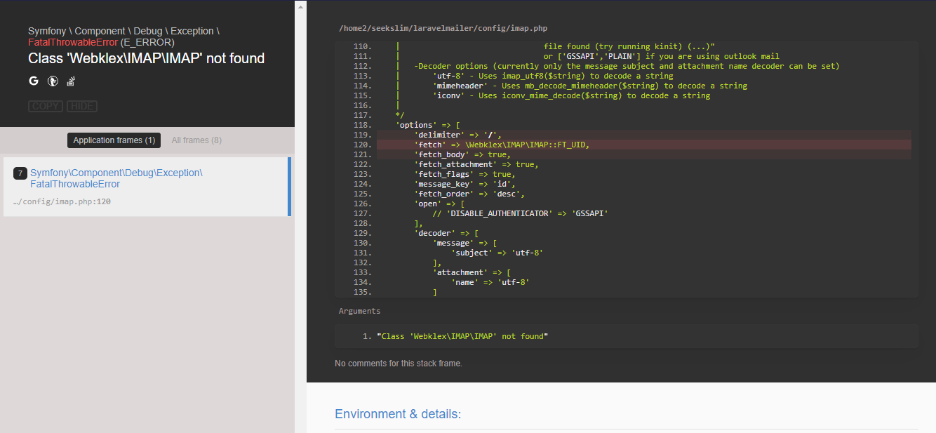 Class 'Webklex\IMAP\IMAP' not found · Issue #323 · Webklex/laravel-imap · GitHub