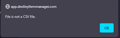 Unable to upload CSV · Issue #7944 · DestinyItemManager/DIM · GitHub