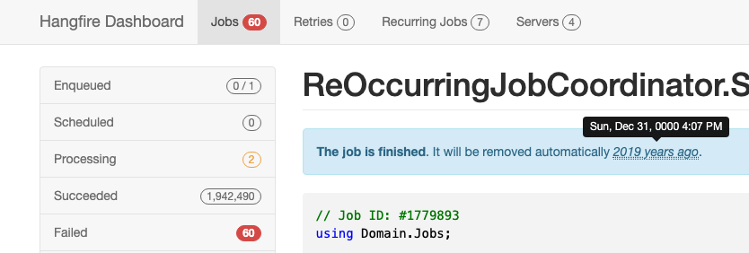 Succeeded jobs are not deleted - never · Issue #1685 · HangfireIO/Hangfire · GitHub