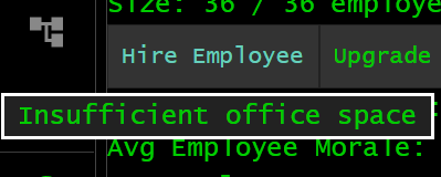 "Insufficient office space" tipbox lingers after cursor moves away from the "Hire Employee ...