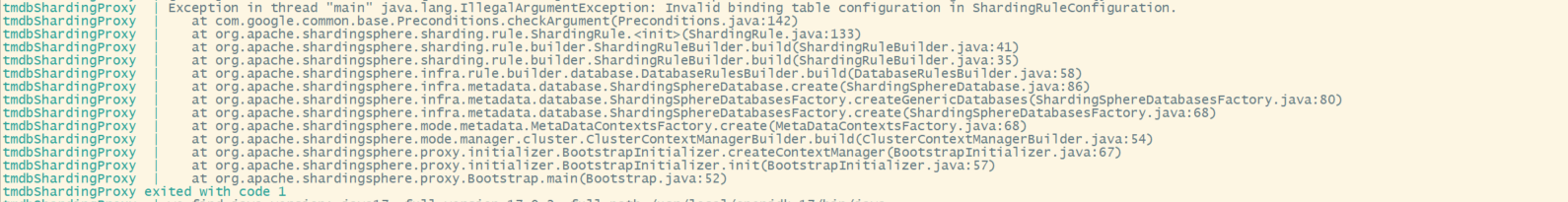 java.lang.IllegalArgumentException: Invalid binding table configuration in ...