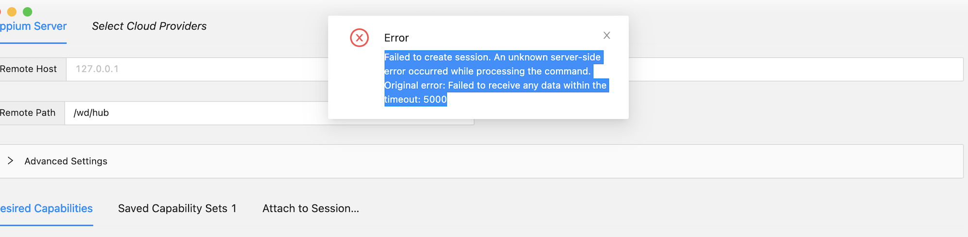 UnknownError: An unknown server-side error occurred while processing the command. Original error ...