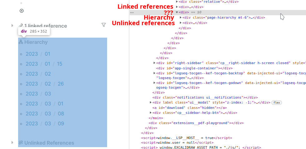 Hierarchy and Unlinked References are grouped under a div for no apparent reason · Issue #8793 ...