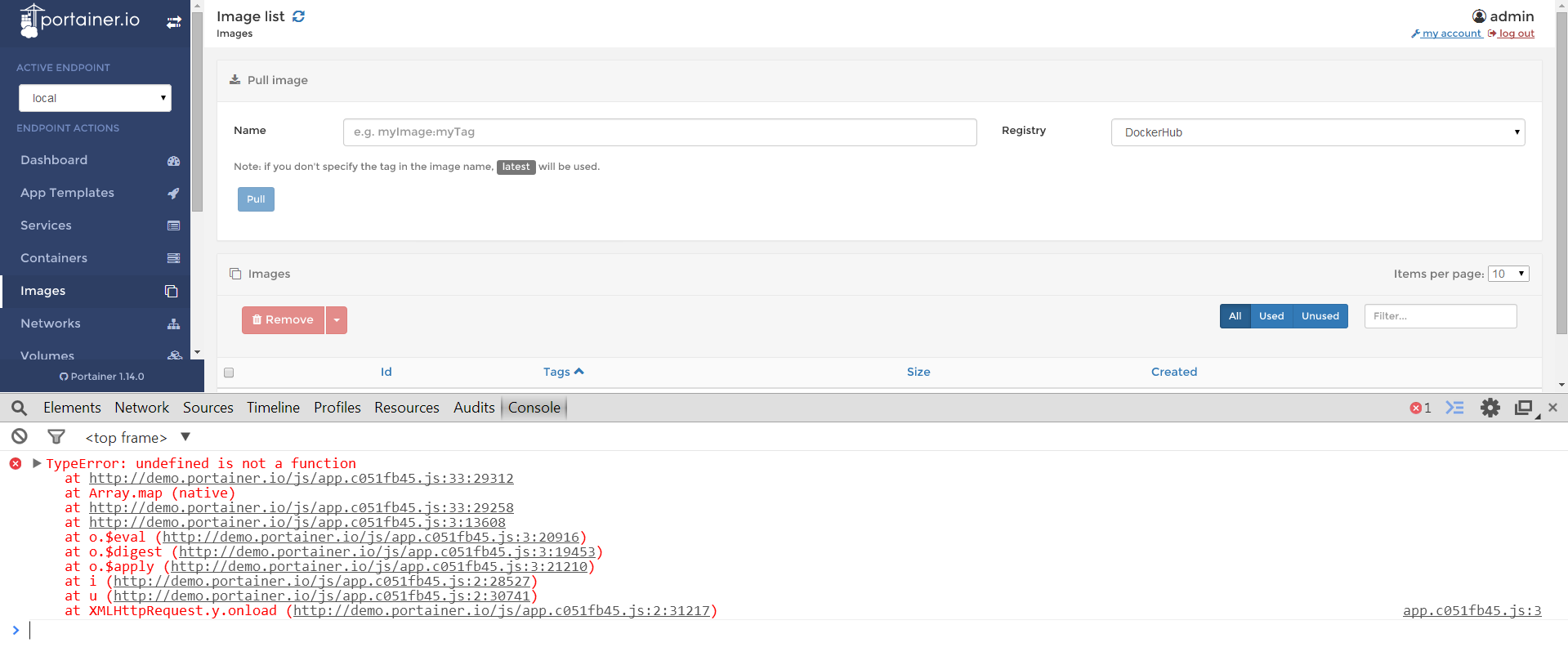 ERROR: Unable to retrieve Images · Issue #1033 · portainer/portainer · GitHub