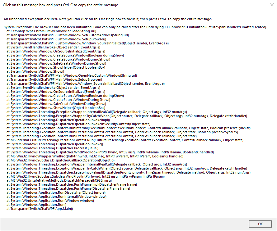 An unhandled exception occurred · Issue #38 · baffler/Transparent-Twitch-Chat-Overlay · GitHub