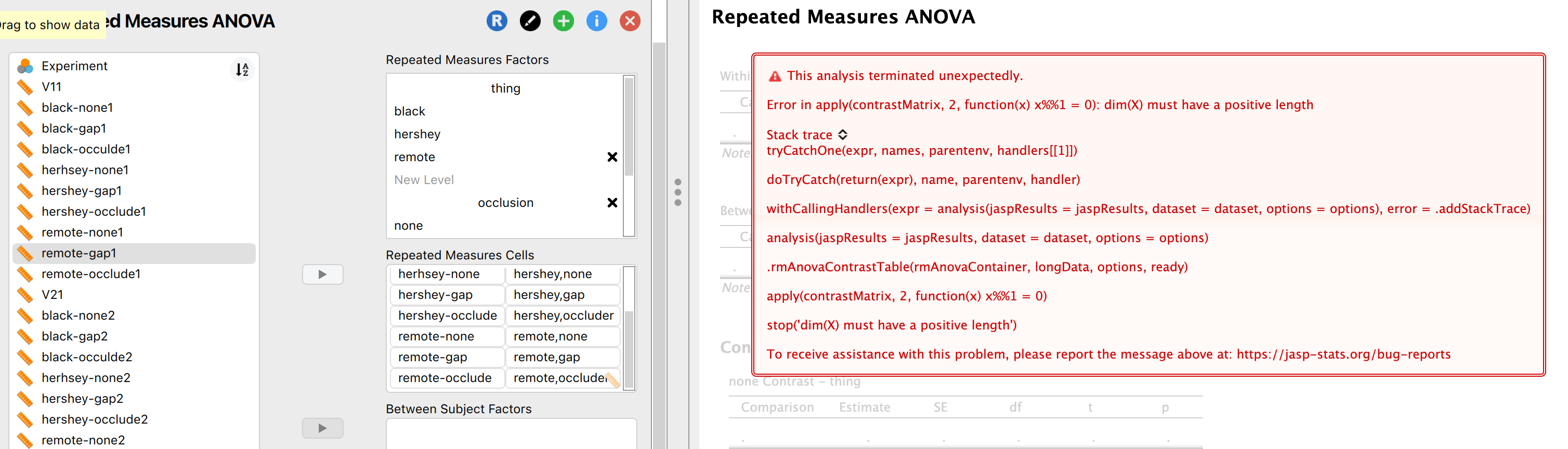 [Bug]: Error with repetated measures ANOVA · Issue #1712 · jasp-stats/jasp-issues · GitHub