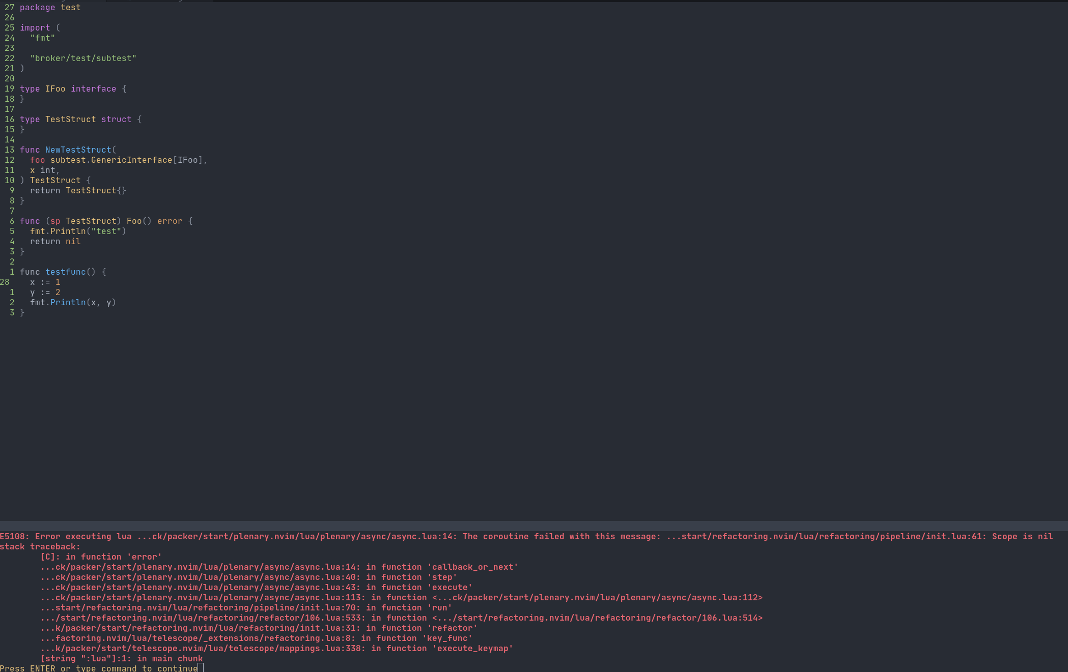 Error performing any action · Issue #334 · ThePrimeagen/refactoring.nvim · GitHub